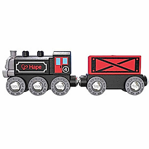 Hape Steam-Era Freight Train | Classic Black & Red Children’s Locomotive Toy with Unloadable Freight Wagons