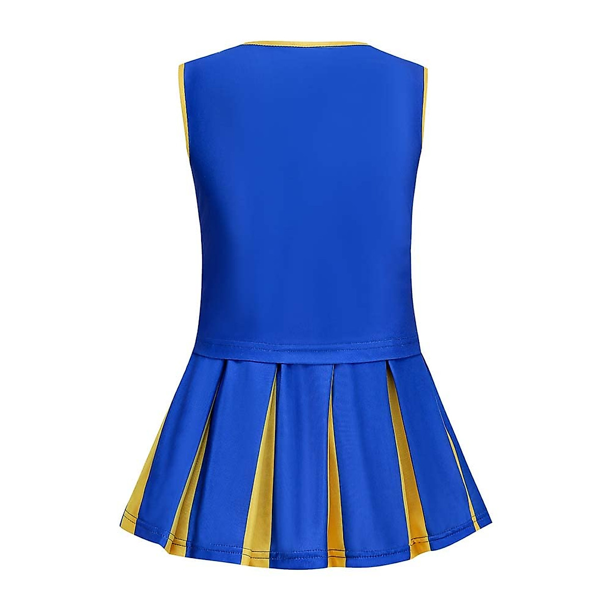 LMYOVE Cheerleader Costume for Girls, Cheerleading Outfit for Kids with Pom Pom, Child Halloween Costume Dress Uniform, Blue & Yellow, 6-7T