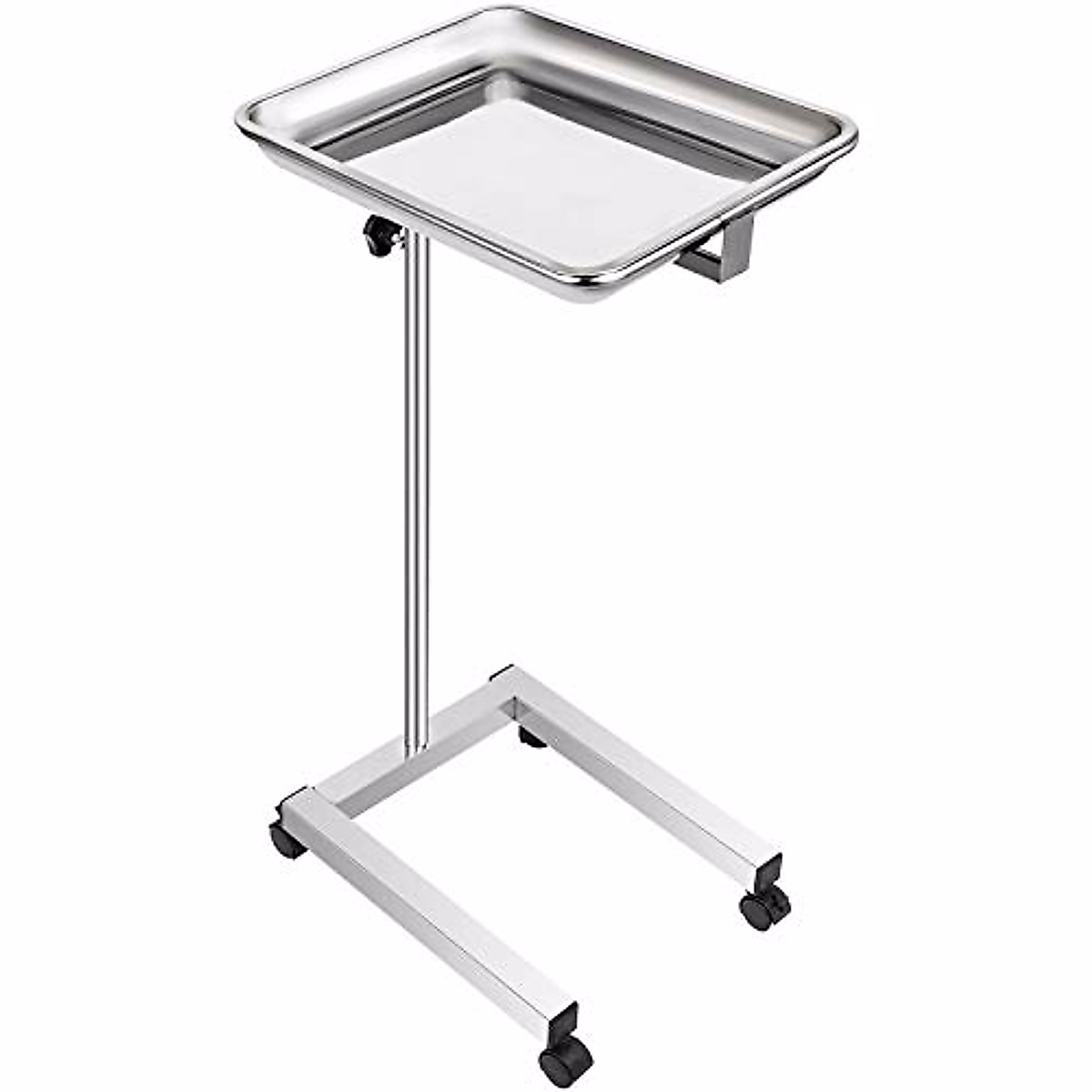 VEVOR Lab Cart Stainless Steel Mayo Tray Stand 18x14 Inch Trolley Mayo Stand Adjustable Height 32-51 Inch Instrument Tray with Removable Tray & 4 Omnidirectional Wheels for Home Equipment Personal Car