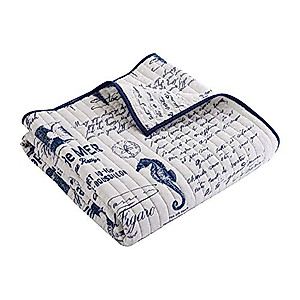 Levtex Home - Beach Life - Quilted Throw - 50x60in. - Nautical - Navy and White - Reversible Pattern - Cotton Fabric