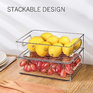 Stackable Refrigerator Organizer Bins, 6 Pack Clear Kitchen Organizer Container Bins with Handles and 20 PCS Free Plastic Bags for Pantry, Cabinets, Shelves, Drawer, Freezer - Food Safe, BPA Free 10"L
