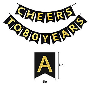 Trgowaul 80th Birthday Party Decorations Kit- Gold Glittery Cheers to 80 Years Banner, Pom Poms, 6Pcs Sparkling 80 Hanging Swirl, 1 Gold Number Balloon, 15 Confetti Balloons for 80 Birthday Decoration
