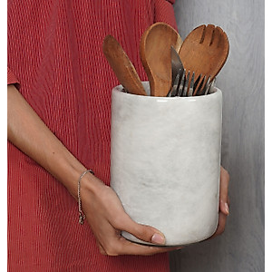 Radicaln Marble Utensil Holder Spoon Caddy Countertop White Handmade kitchen Utensils set organizer - 5.5"x6.5" Inch flatware chopstick Canister Utensil Holders – Home Accessories (WZ-03)