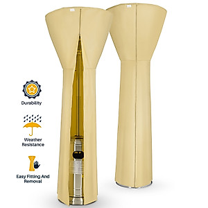 BELLEZE Patio Heater Cover with Zipper, Waterproof High-Density Polyester Single-Side Outdoor Heater Cover, Dustproof,UV-Resistant,Standup Round Universal Design - 87" H x 33.8" D x 20" B (Sand)