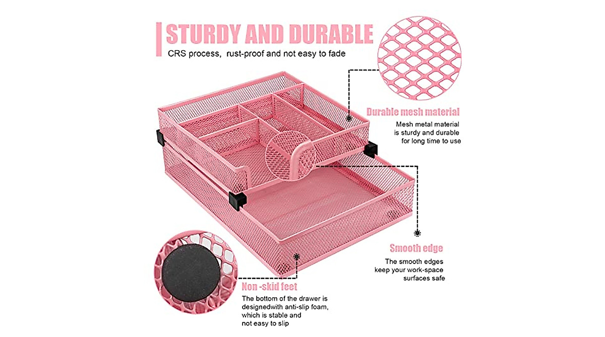 Banshou Pink Desk Organizer Tray with Mesh Dividers