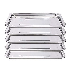 Stainless Steel Trays,DOWEI 5 Pack Stainless Steel 13.5" X 10" Dental Medical Body Piercing Instrument Tray Surgical Flat Bottom Trays for Lab Supplies