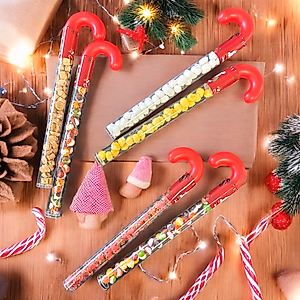 G-Box 8 Empty Christmas Candy Cane Tubes with Red Topper & Santa Stickers | 12" - Clear BPA-Free Plastic, Perfect for Small Candies, a Great Alternative to Christmas Gift Boxes (8, Santa Claus)