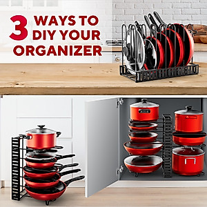 Pots and Pans Organizer Under Cabinet - 8-Tier Adjustable Pan Organizer Rack for Cabinet - Heavy-Duty Pot & Pan Organizer - Perfect to Store Pots, Pans, Lids - Easy Kitchen Organization and Storage