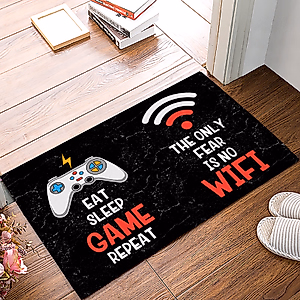 Video Game Art Funny Quotes Doormats Indoors Entrance Door Mat,Games Gamer Gamepad Earphone Waiting to Load Black Front Entry Way Welcome Kitchen Floor Door Mats,Bath Mats Accent Runner Rug,20x32
