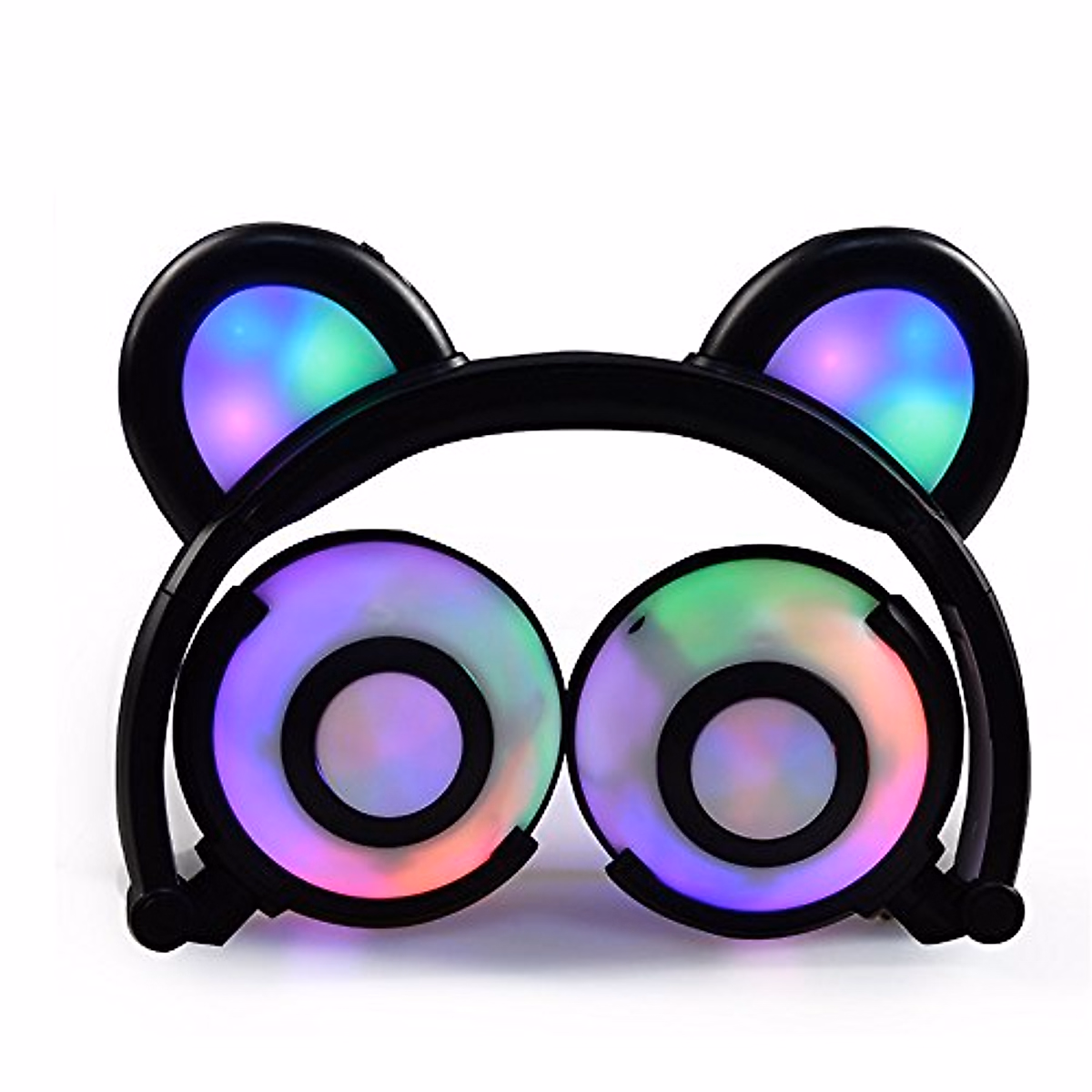 GZCRDZ Kids Headphones Bear Ear-Inspired USB Rechargeable LED Backlight,Wired On/Over Ear Gaming Headsets 85dB Volume Limited for Girls,Boys,Compatible for Kids Tablet,iPad,iPhone,Android,PC（Black）