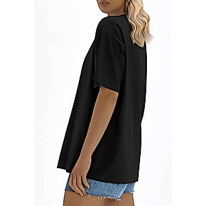 ATHMILE Womens Oversized T Shirts Loose Fit Crewneck Short Sleeve Tops Summer Casual Blouse Y2K Basic Tee 2023 Black