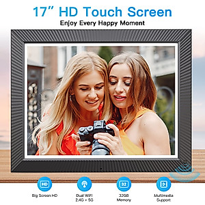 17-inch Smart Digital Picture Frame - FULLJA WiFi Digital Photo Frame with Touch Screen, Wall Mountable, 32GB, Motion Sensor, Unlimited Cloud Storage, Best Gifts for Loved Ones