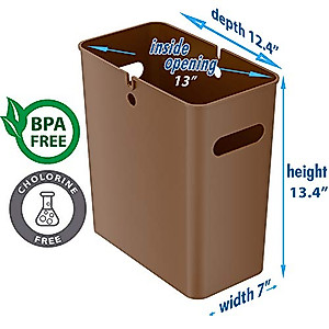 iTouchless SlimGiant 4.2 Gallon Slim Garbage Bin with Handles, 16 Liter Plastic Small Trash Can Hanging Wastebasket Magazine/File Folder Storage Container Home, Office, Bathroom, Kitchen, Toffee Brown