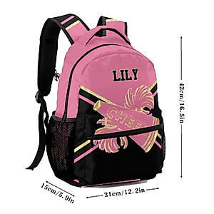 BigBigift Personalized Cheer Pink Black Cheerleaders Waterproof Backpack with Name Text for Women Men Gift, 12.2(L)x5.9(W)x16.5(H)inch