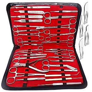 Premium A2ZSCILAB 72 Pieces Veterinary Needle Holder Scissors Hemostat Forceps Tweezers Scalpel Handles blades Instruments (All in One)- Zipper Case