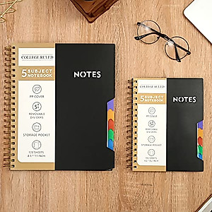 CAGIE 5 Subject Notebook College Ruled 6'' x 8'' Hardcover Spiral Lined Notebook with 5 Removable Colored Dividers 204 Pages Notebooks for Work, School Supplies, Home & Office, Writing Journal