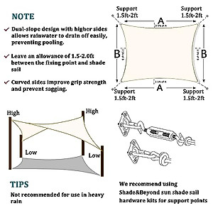 Shade&Beyond Shade Sail Sun Canopy 8'x 10' Rectangle UV Block Sun Sail Shade for Patio Deck Yard and Outdoor Activities Cream, (We Make Customized Size)