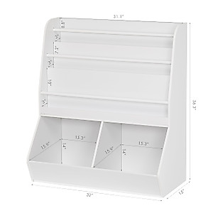 UTEX Kids Bookshelf and Toy Storage Cabinet, Kids Bookcase and Toy Organizer with Cubby, Kids Bookshelves Display Stand, Kids Book Rack for 3 Age+, White