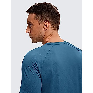 CRZ YOGA Mens Lightweight Athletic T-Shirts Moisture Wicking Running Workout Shirt Short Sleeve Gym Tops Iron Blue Medium