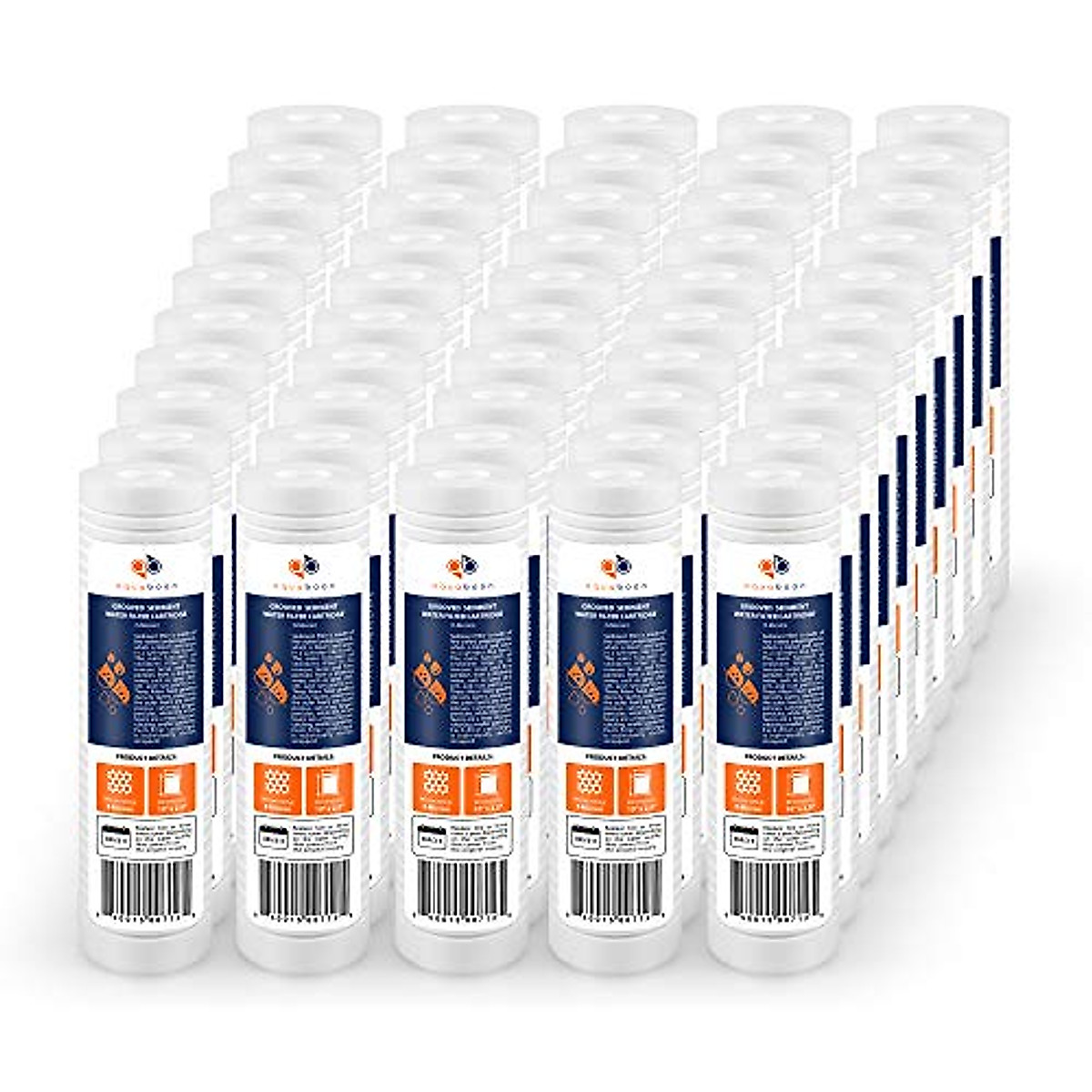 Aquaboon 5 Micron 10" x 2.5" Grooved Sediment Water Filter Replacement Cartridge for Any 10 inch RO Unit, Whole House Sediment Filtration, Compatible with P5, AP110, WFPFC5002, CFS110, RS14, 50-Pack