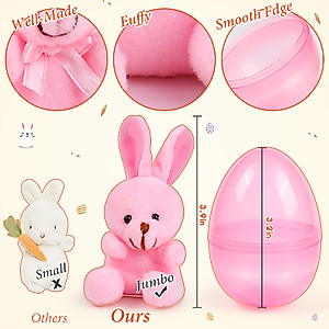 FLY2SKY 12 Packs Easter Egg Basket Stuffers Plush Bunny Plastic Easter Eggs Fillers Kids Party Favors Surprise Easter Eggs Hunt Games Supplies Birthday Gifts Toddler Girls Toys Goodies Bags