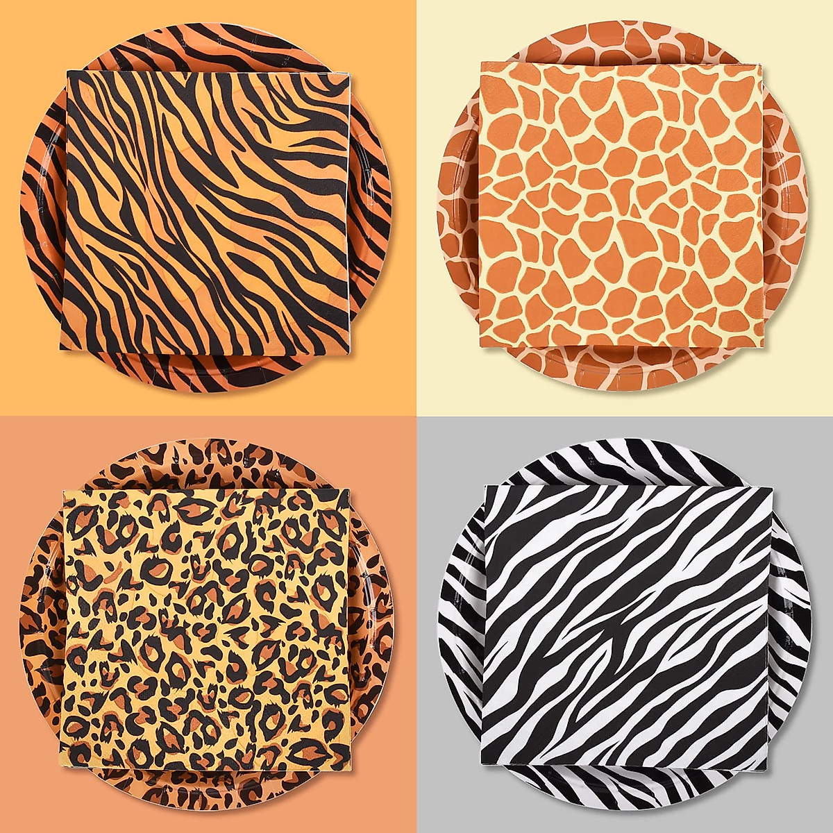 Jungle Zoo Animal Print Party Supplies, Disposable Jungle Safari Animal Print Paper Plates and Napkins for Birthday Party, Baby Shower and Jungle Safari Themed Party, Serve 48