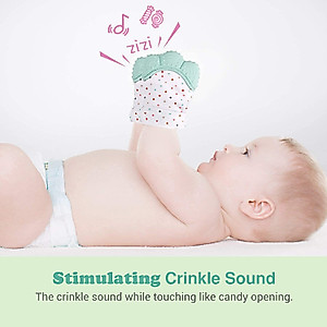 Baby Teething Mitten for Babies - Self-Soothing Pain Relief Teething Toys Glove for Teething Babies, Toddlers, Infants, Unisex - Natural Organic BPA Free,3+ Months (Mint Green)