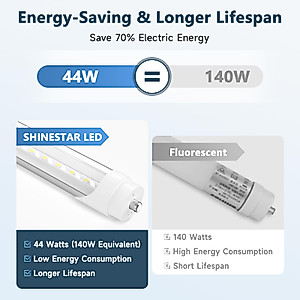 SHINESTAR 10-Pack 8ft LED Bulbs, 44w 6500K Daylight, Ballast Bypass, Dual-end, F96T12 LED Replacement, Clear Cover