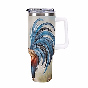 Rooster Picture 40 Oz Stainless Steel Cup Travel Tumbler with Handle and Straw Lightweight Coffee Mug for Home Office