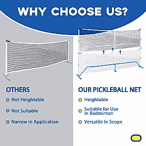 22 FT Pickleball Net Portable Outdoor Regulation Size and Adjustable Height, Pickleball Net System with Carrying Bag and Metal Frame for Driveway Backyard