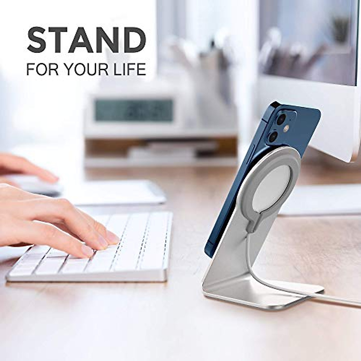 Stand for MagSafe Charger, CreaDream Aluminum Stand Holder Cradle for iPhone 14 13 12 Series, Magsafe Accessories Compatible with iPhone 14 13 12 Mini Pro, Pro Max, MagSafe Charger Not Included-Silver