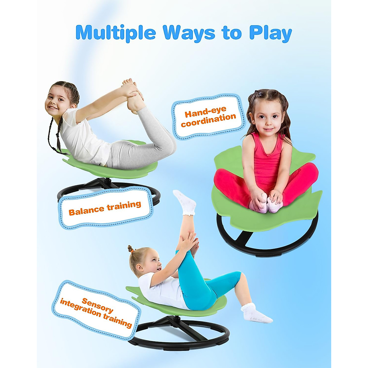 FAHKNS Spin Chair for Kids, Sensory Swivel Chair, Swivel Chair for Autism Kids Training Concentration, Outdoor and Indoor Non Slip Metal Base Sensory Chair Relieving Toddlers Sickness Symptoms