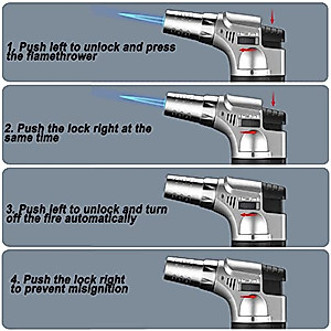 2 Pack Blow Torch,Refillable Butane Torch Kitchen Cooking Torch Lighter with Safety Lock Adjustable Flame for Creme Brulee BBQ Baking—Butane Gas Not Included (Black/Red)