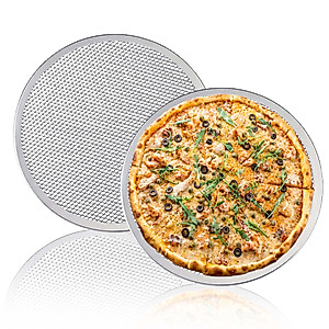 YEUIKERR 2 Pack Pizza Screen,12 Inch Non-Stick Bakeware Baking Screen, Aluminum Pizza Pan with Holes Pizza Mesh, Seamless