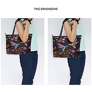 linqin Womens Tote Bags Humming Bird And Tropical Flowers Embroidery Top Handle Satchel Work Handbags