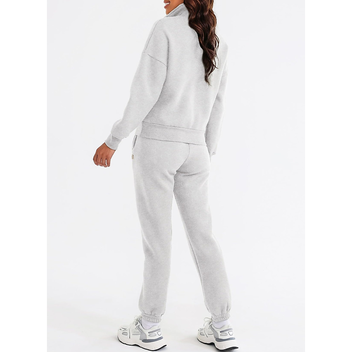 Herseas Fall 2 Piece Teacher Outfits for Women White Casual Sweatsuits Half Zip Pullover with Jogger Comfy Set Fashion Leisure Suits X-Large 16 18