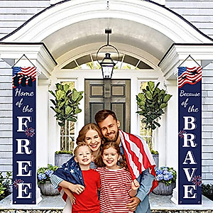 American Flag Patriotic Porch Sign Hanging Banner - Patriotic Party Decor Supplies for 4th of July Decorations/ Memorial Day/ Veterans Day/ Independence Day/ Labor Day - Outdoor/ Indoor/ Home/ Wall