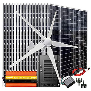 3000 Watt Solar Wind Kit Off Grid System 48V Battery Charger :20pcs 100W Mono Solar Panel + 1000W Wind Turbine Generator + 40A MPPT Charge Controller + 3000W Inverter Peak 6000W