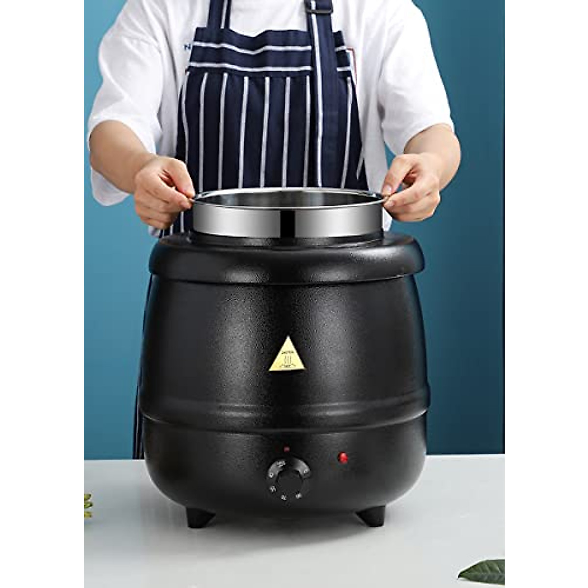 Commercial Soup Kettle Warmer,11 Qt Countertop Food Kettle Warmer with Hinged Lid and Detachable Stainless Steel Insert Pot for Restaurant, Party, Buffet, Catering