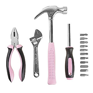 Stalwart 75-HT2015 Hand Tools, Pink Tool Set - 15 Piece by Stalwart, Set Includes – Hammer, Wrench, Screwdriver, Pliers (Tool Kit for the Home, Office, or Car)