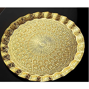 LaModaHome Golden Tea Coffee Serving Tray Set - VIP Special Serving Turkish, Arabic, Moroccan Coffee Tray Gold Plated Ottoman Serving Tray 35 cm