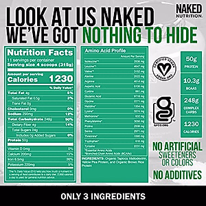 Naked Vegan Mass – Natural Vegan Weight Gainer Protein Powder – 8lb Bulk, GMO Free, Gluten Free, Soy Free & Dairy Free. No Artificial Ingredients – 1,230 Calories – 11 Servings