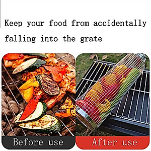 ZHMZHM Roller Grill Basket-Round Stainless Steel BBQ Grill Mesh，Outdoor Round BBQ Grill Grid for Chips Fish Shrimp,Versatile Round Grill Cooking Accessories (2PCS-B)