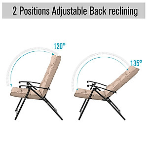 Sophia & William Padded Folding Chairs Set 3 PCS Outdoor Adjustable Patio Reclining Lounge Chairs Bistro Furniture Set with Table for Patio Balcony Porch Garden, Beige