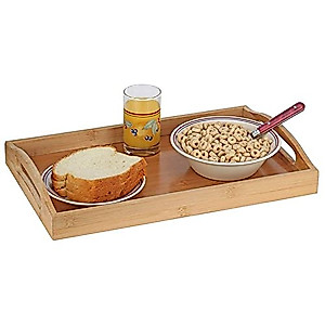 GEEKLLS Breakfast Tray Rectangular Bamboo Tea Box Tray Food Snacks Bread Coffe Serving Tray Table Bottle Cups Storage Plate Home Dinning Room Decor
