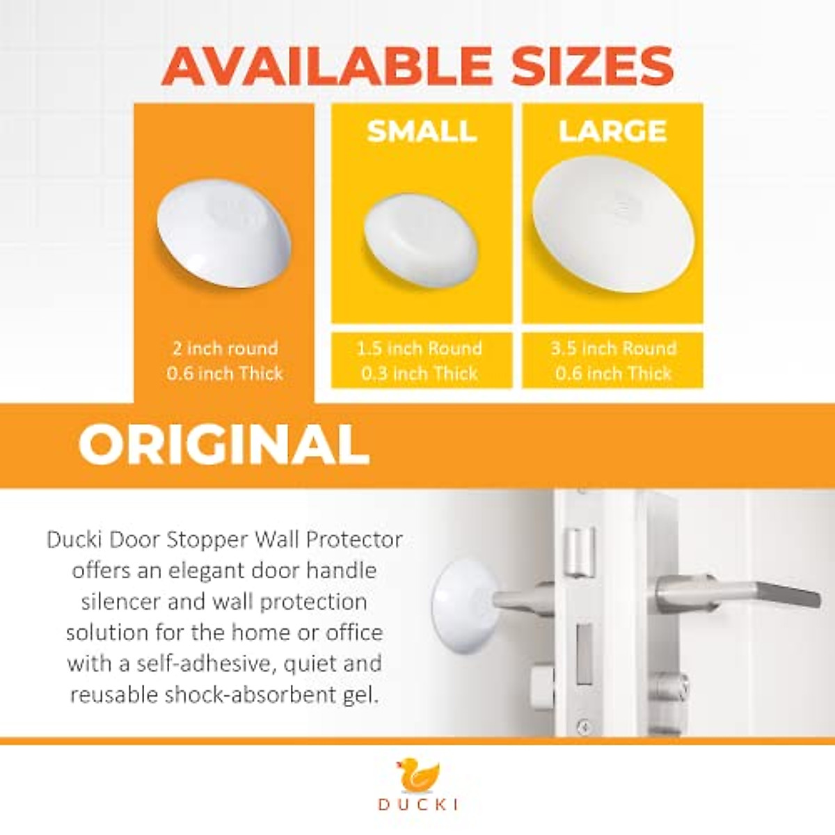 Ducki Door Stopper Wall Protector - Self Adhesive, Quiet, Reusable Shock Absorbent Gel - The Home or Office - Elegant Door Handle Silencer and Wall Protection Solution- (4pk)(White)