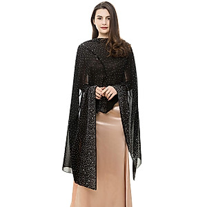 REEMONDE Womens Pashmina Shawls and Wraps for Evening Dresses Chiffon Bridal Shawl for Wedding Dressy Rhinestones Sparkly Scarf (Black)