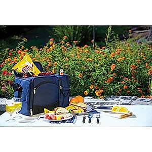 PICNIC TIME Malibu Cooler Picnic Basket, Insulated Cooler Tote with Picnic Set, (Navy Blue with Black Accents)