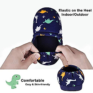 FUPPIA Boys Slippers for Kids Cozy Lining Bedroom Shoes Elastic Heel Dark Blue Size 4 5 US