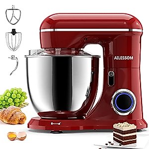 AILESSOM 3-IN-1 Electric Stand Mixer, 660W 10-Speed With Pulse Button, Attachments include 6.5QT Bowl, Dough Hook, Beater, Whisk for Most Home Cooks, Empire Red